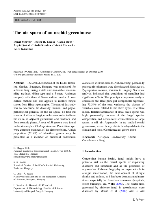(PDF) The air spora of an orchid greenhouse