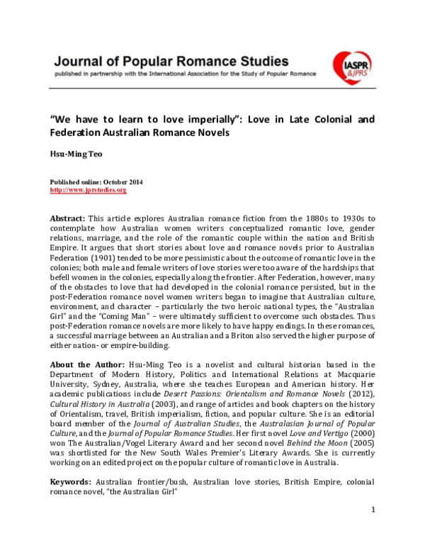 (PDF) “We have to learn to love imperially”: Love in Late Colonial and ...