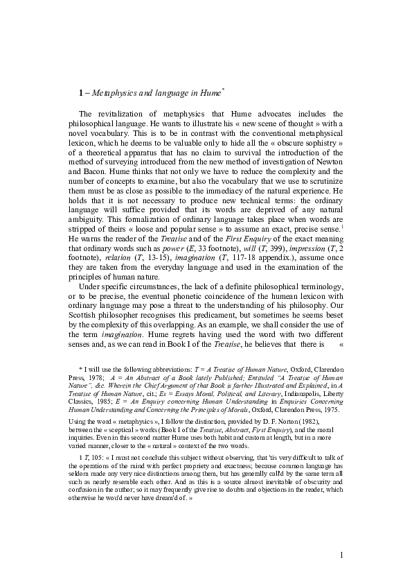 David Hume: Metaphysics and Language