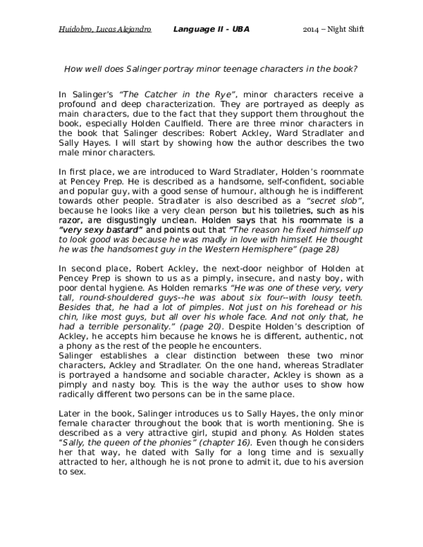 (DOC) How well does Salinger portray minor teenage characters in the book