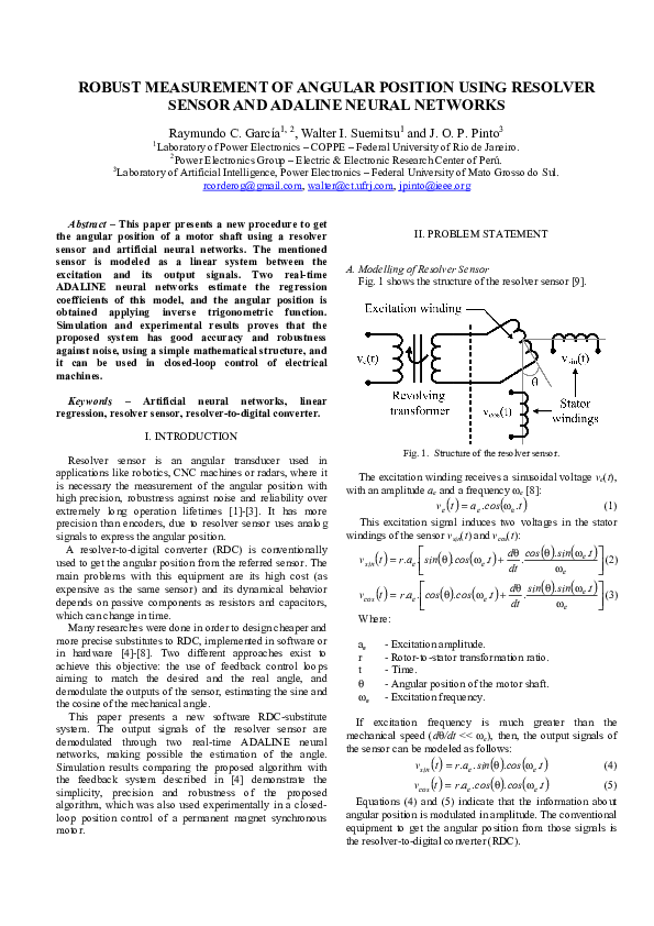 Pdf Robust Measurement Of Angular Position Using Resolver Sensor And Adaline Neural Networks