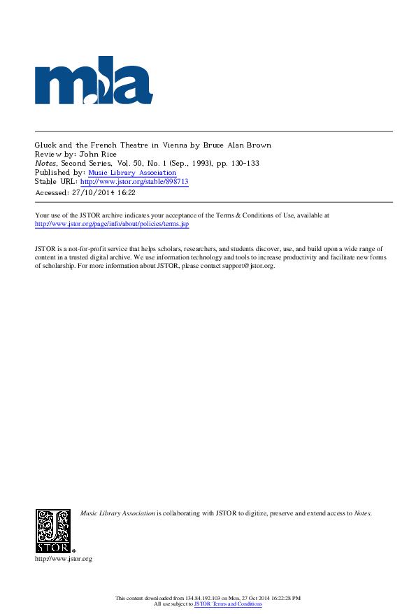 (PDF) Review: Bruce Alan Brown, Gluck and the French Theatre in Vienna