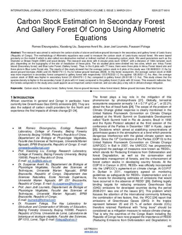(PDF) Carbon Stock Estimation In Secondary Forest And Gallery Forest Of ...