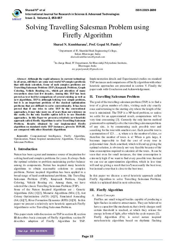 (PDF) Sharad N* et al Solving Travelling Salesman Problem using Firefly ...