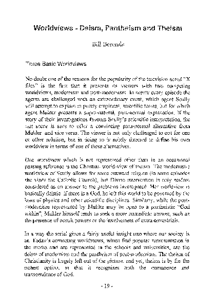 (PDF) Worldviews, Deism, Pantheism and Theism