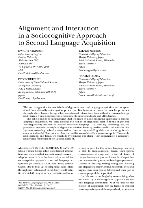 (PDF) Alignment and Interaction in a Sociocognitive Approach to Second ...