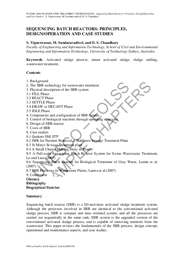 (PDF) WATER AND WASTEWATER TREATMENT TECHNOLOGIES -Sequencing Batch ...