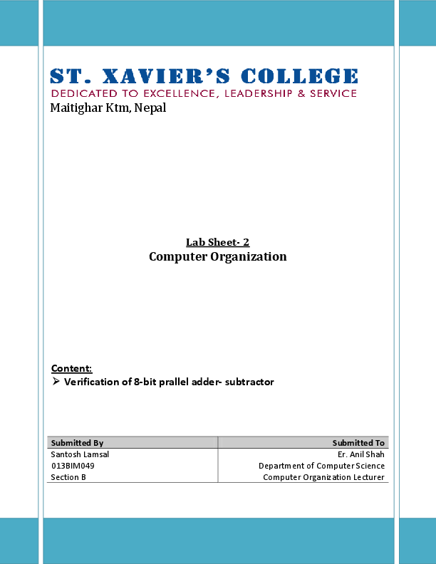 (DOC) 8 bit parallel adder and subtractor