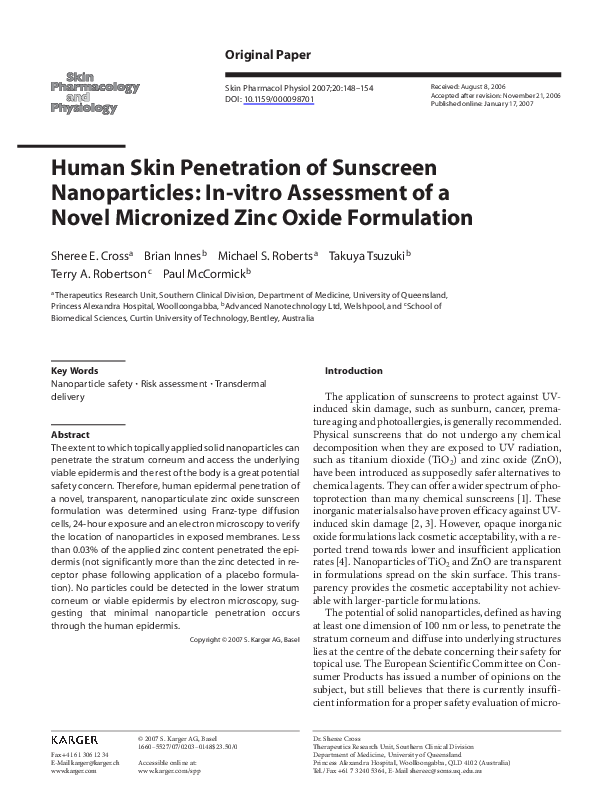 (PDF) Human Skin Penetration of Sunscreen Nanoparticles: In-vitro ...