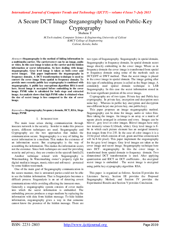 (PDF) A Secure DCT Image Steganography based on Public-Key Cryptography