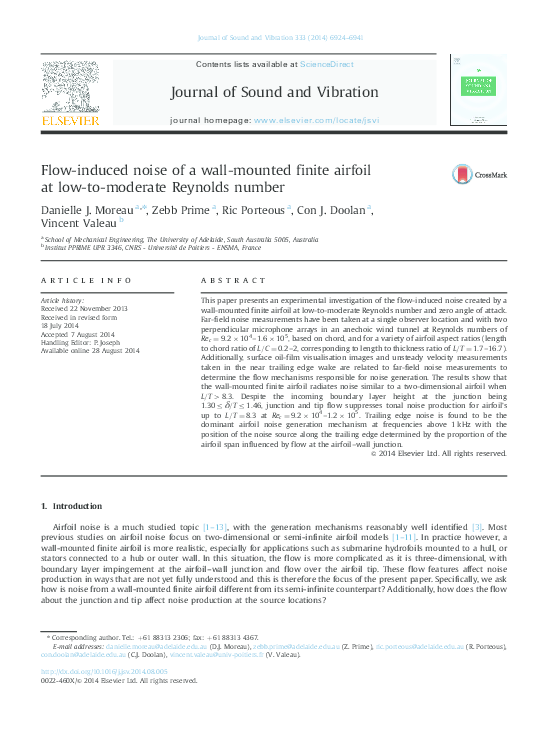 (PDF) Flow-induced noise of a wall-mounted finite airfoil at low-to-moderate Reynolds number