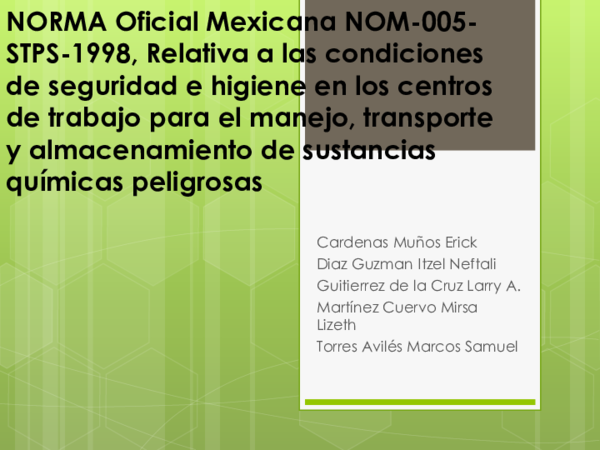 (PPT) NORMA Oficial Mexicana NOM 005 STPS 1998 Relativa a las