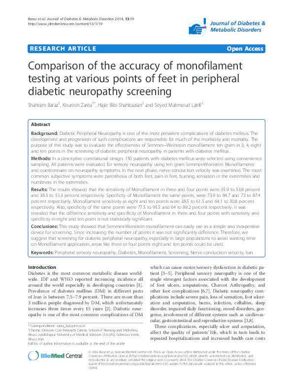 (PDF) R Comparison of the accuracy of monofilament testing at various ...