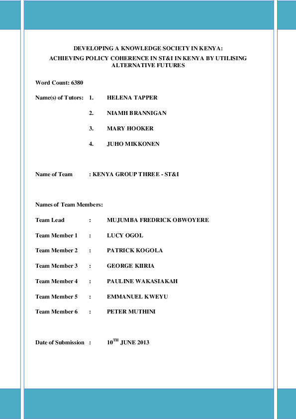 (PDF) Developing Knowledge Society in Kenya: Achieving Policy Coherence by utilizing Alternative ...