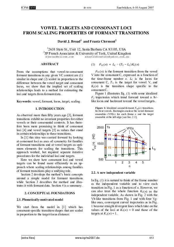 (PDF) Vowel targets and consonant loci from scaling properties of ...
