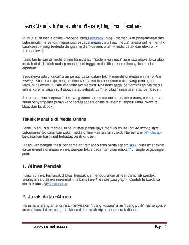 Pdf Teknik Menulis Di Media Online