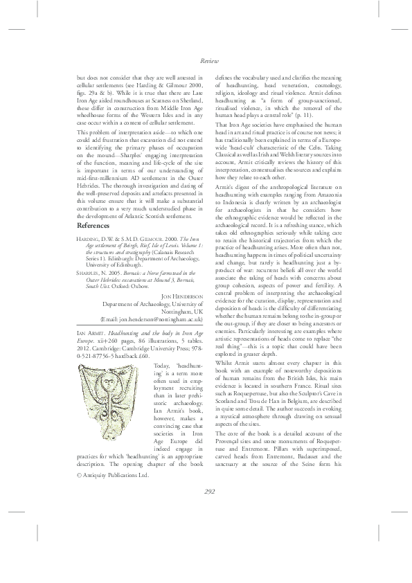 Review: Headhunting and the body in Iron Age Europe, by Ian Armit