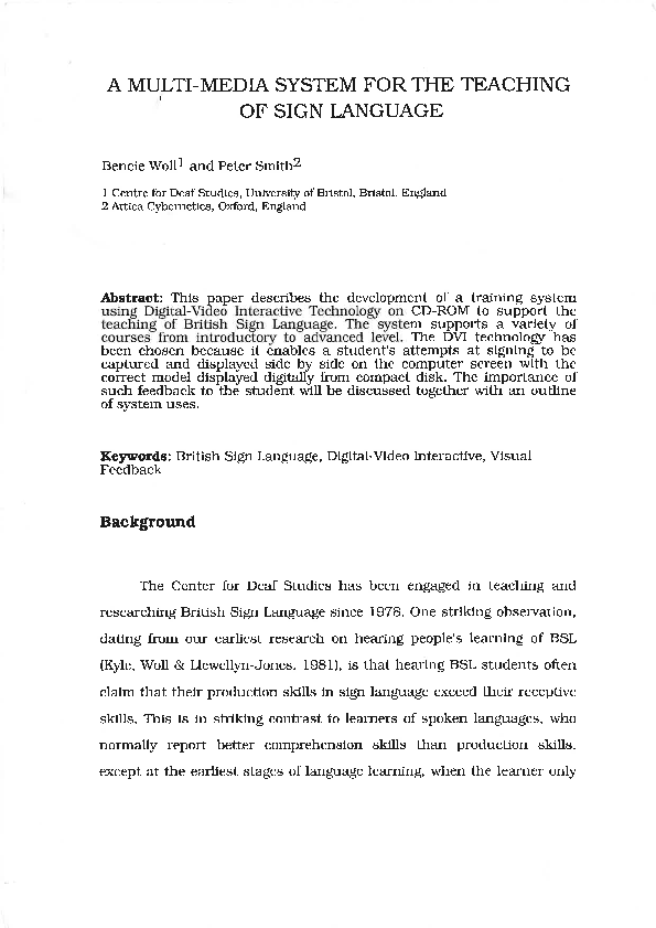 (PDF) A MultiMedia System for the Teaching of Sign Language