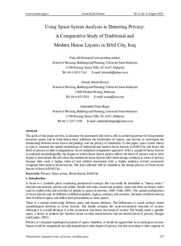 Pdf Using Space Syntax Analysis In Detecting Privacy A Comparative