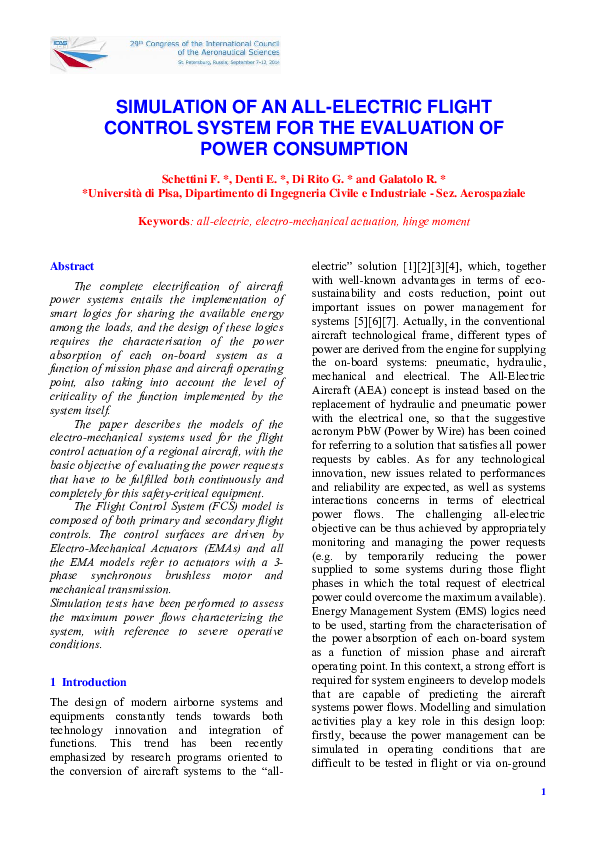 (PDF) SIMULATION OF AN ALL-ELECTRIC FLIGHT CONTROL SYSTEM FOR THE ...