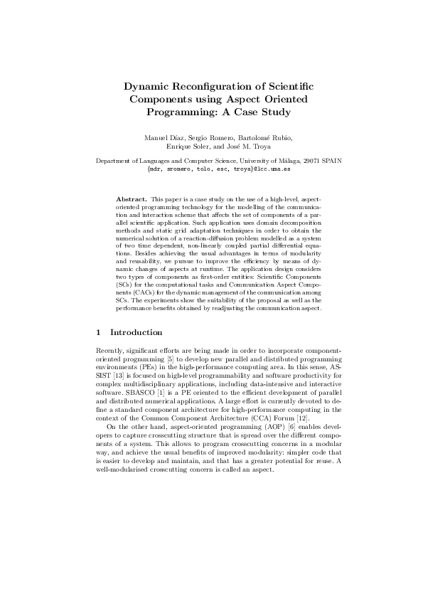 Pdf Dynamic Reconfiguration Of Scientific Components Using Aspect