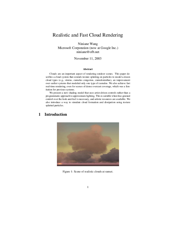 (PDF) Realistic and Fast Cloud Rendering