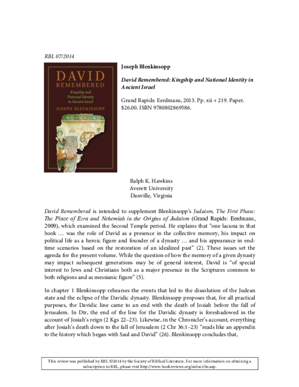 David's Legacy: Kingship and Jewish Identity