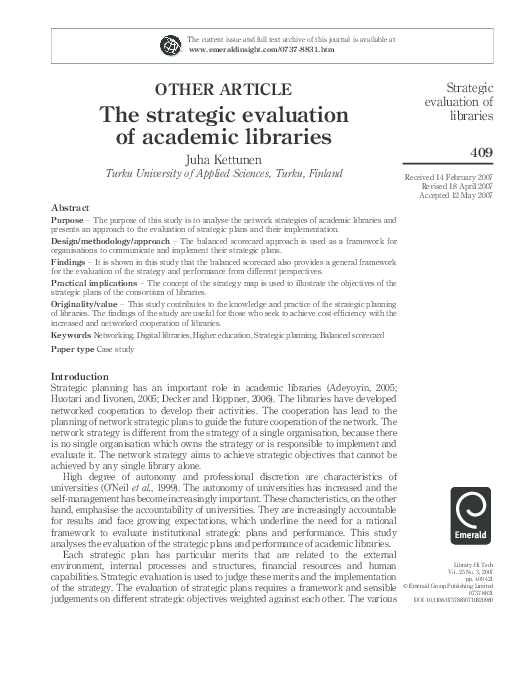 (PDF) The strategic evaluation of academic libraries