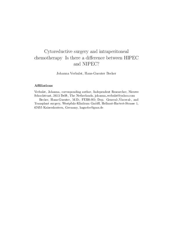 (PDF) Cytoreductive surgery and intraperitoneal chemotherapy Is there a ...