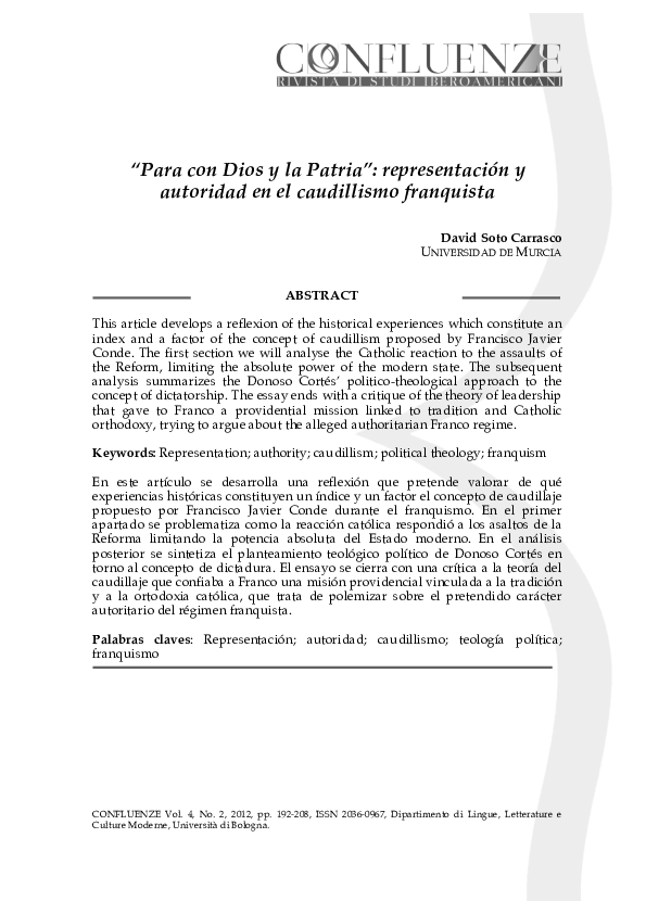 (PDF) “Para con Dios y la Patria”: representación y autoridad en el ...