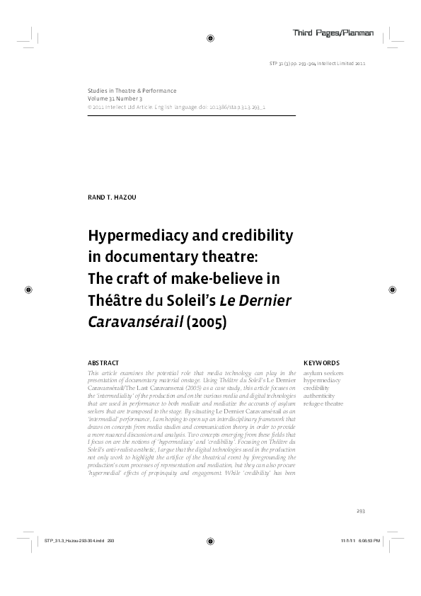 (PDF) Hypermediacy and credibility in documentary theatre: The craft of ...