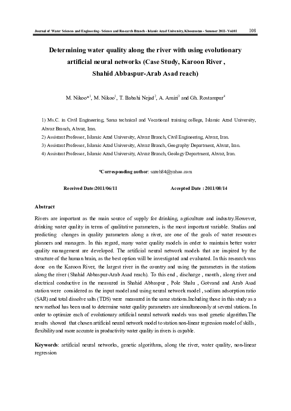 (PDF) Determining water quality along the river with using evolutionary artificial neural ...