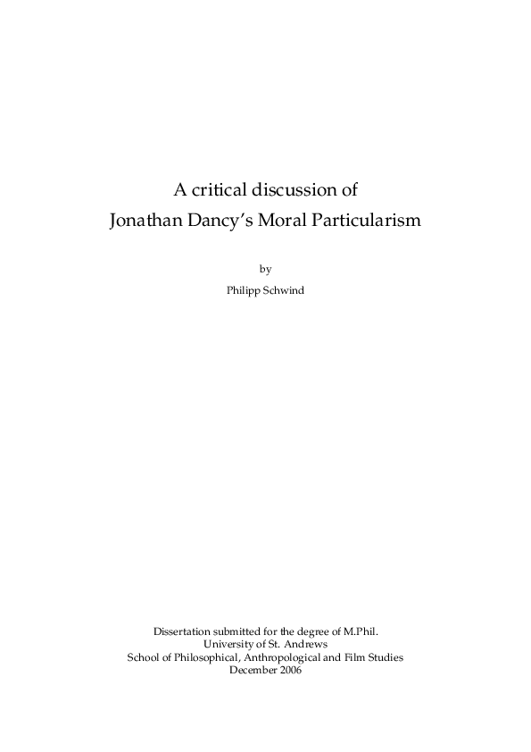 (PDF) A Critical Discussion of Jonathan Dancy's Moral Particularism