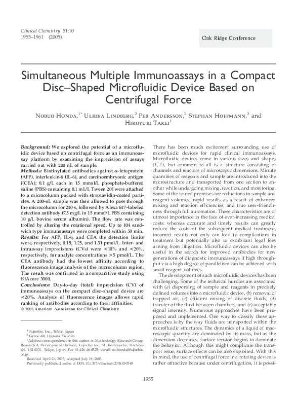 (PDF) Simultaneous Multiple Immunoassays in a Compact Disc-Shaped ...