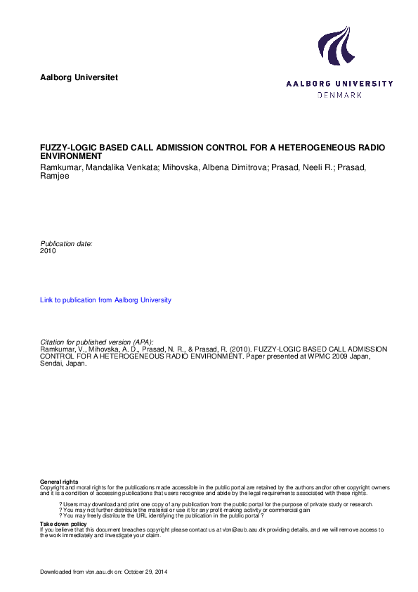(PDF) FUZZY-LOGIC BASED CALL ADMISSION CONTROL FOR A HETEROGENEOUS RADIO ENVIRONMENT