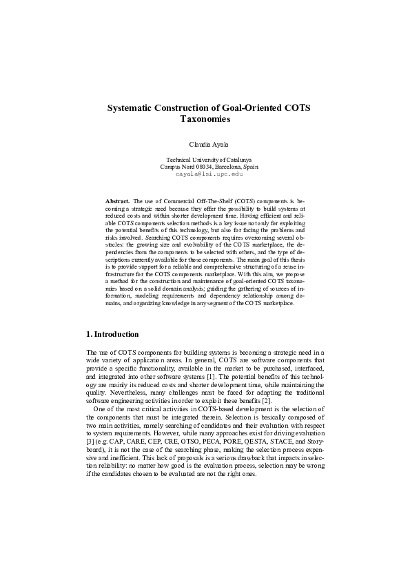 (PDF) Systematic Construction of Goal-Oriented COTS Taxonomies