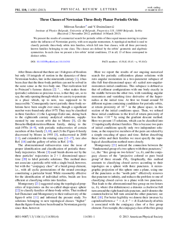 (PDF) Three Classes of Newtonian Three-Body Planar Periodic Orbits (PDF) Three Classes of Newtonian Three-Body Planar Periodic Orbits