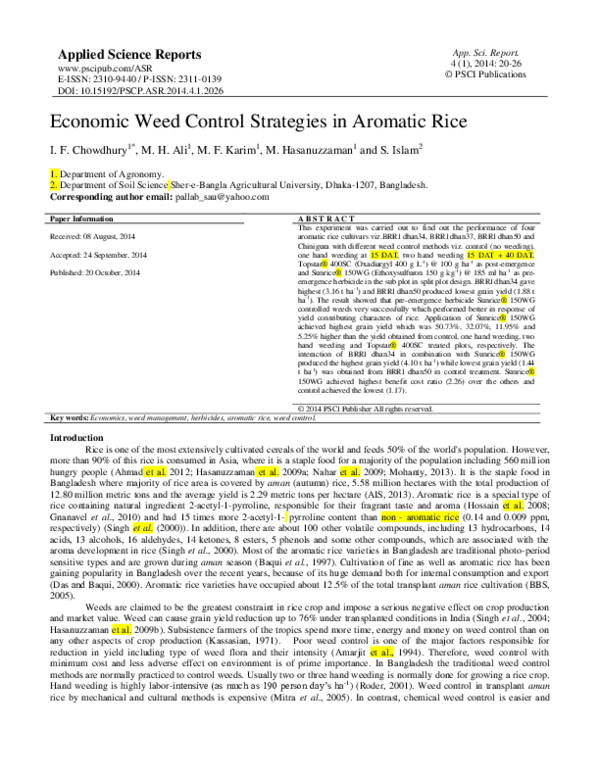 (PDF) Economic Weed Control Strategies in Aromatic Rice