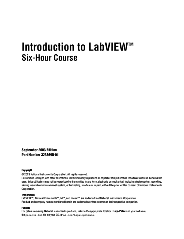 (PDF) LabView for Absolute Beginners