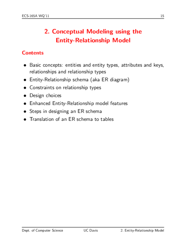 Pdf Ecs 165a Wq 11 15 2 Conceptual Modeling Using The Entity Relationship Model Contents