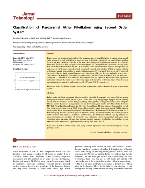 Pdf Classification Of Paroxysmal Atrial Fibrillation Using Second Order System