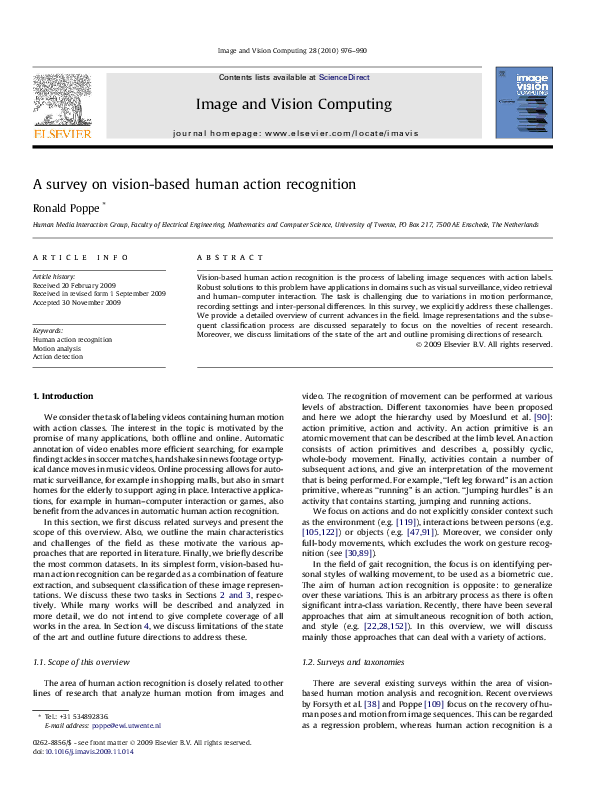 Pdf A Survey On Vision Based Human Action Recognition