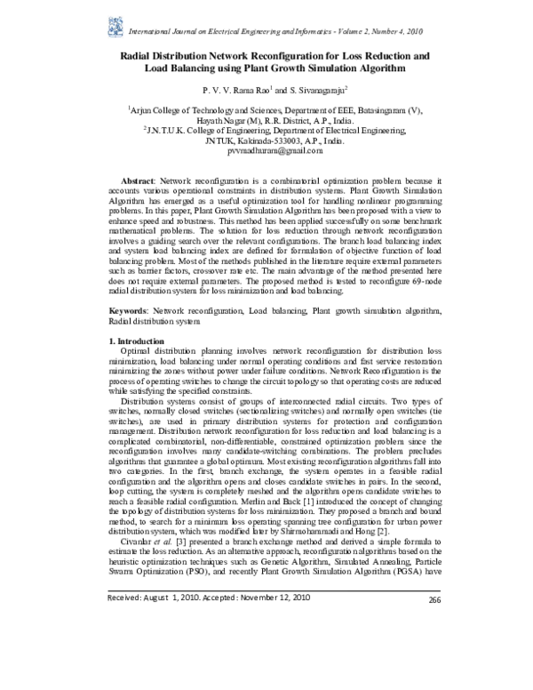 Pdf Radial Distribution Network Reconfiguration For Loss Reduction And Load Balancing Using