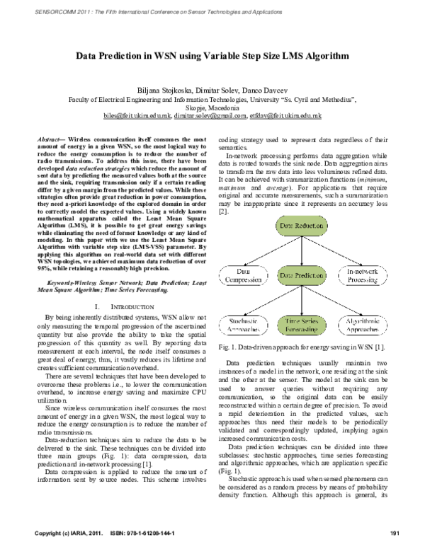 Pdf Lms Vss Algorithm For Data Prediction In Wsns