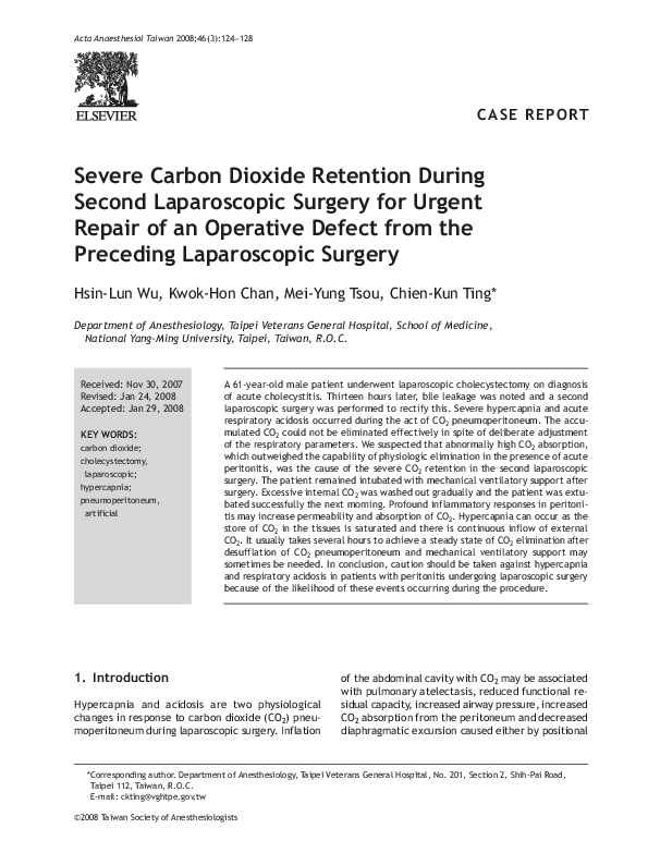 (PDF) Severe Carbon Dioxide Retention During Second Laparoscopic ...