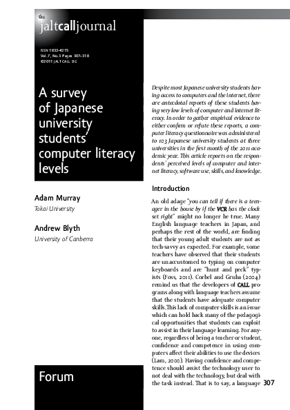 A survey of Japanese university students computer literacy levels