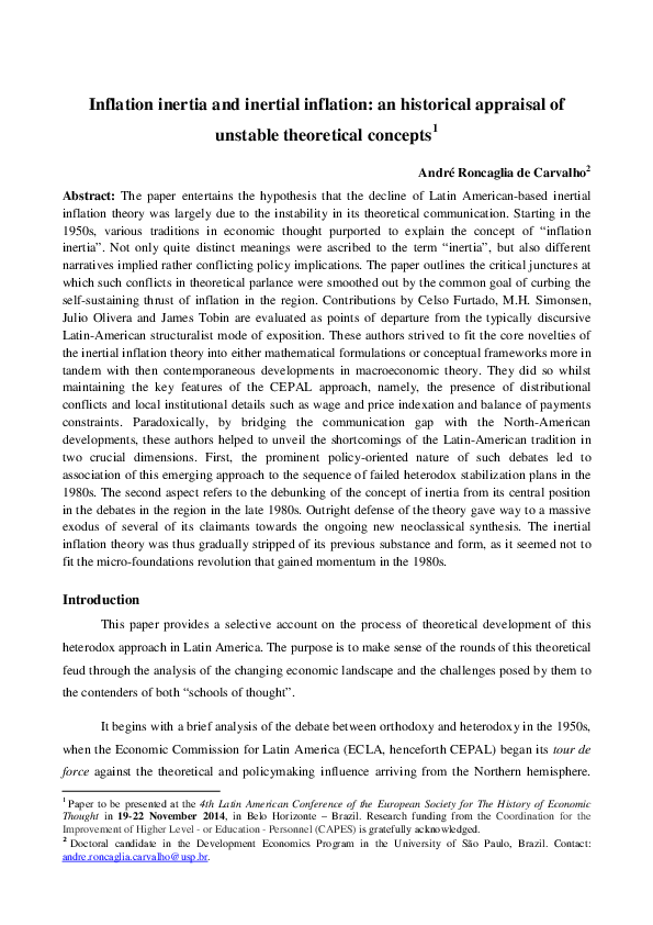 (PDF) Inflation inertia and inertial inflation: an historical appraisal ...