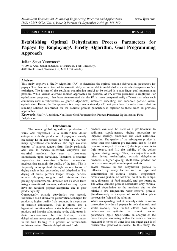 (PDF) Establishing Optimal Dehydration Process Parameters for Papaya By EmployingA Firefly ...