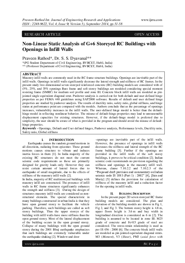 Pdf Non Linear Static Analysis Of G 6 Storeyed Rc Buildings With Openings In Infill Walls