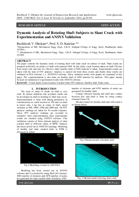 (PDF) Dynamic Analysis of Rotating Shaft Subjects to Slant Crack with Experimentation and ANSYS ...